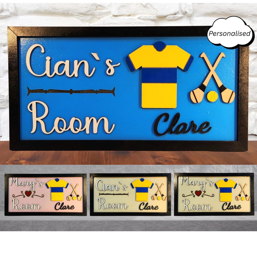 Personalized Clare Hurling Kids Room Sign: 3D Wooden Hurling Wall Art ...
