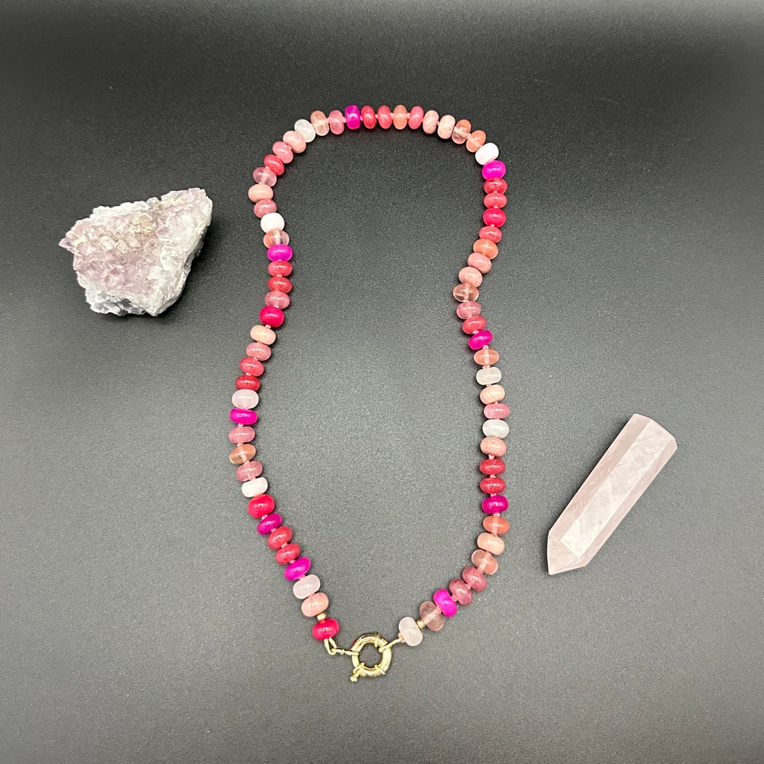 Barbie Hot Pink Mixed Gemstone Necklace • Hand Knotted Necklace • Semi ...