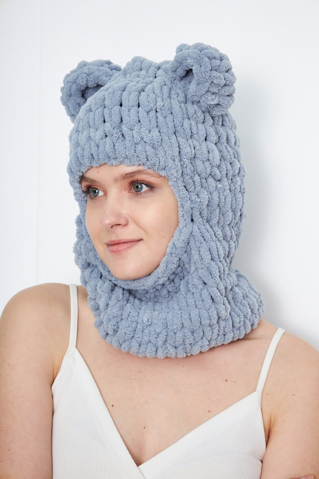 Balaclava Bear Ears, Teddy Bear Ears Hat, Hand Knit Crochet Balaclava ...