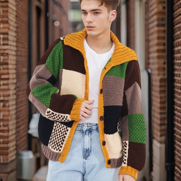 Patchwork Knit Sweater Mens - Etsy