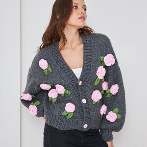 Chunky Sweater Jacket Cropped Jacket With Roses Crochet Rose - Etsy