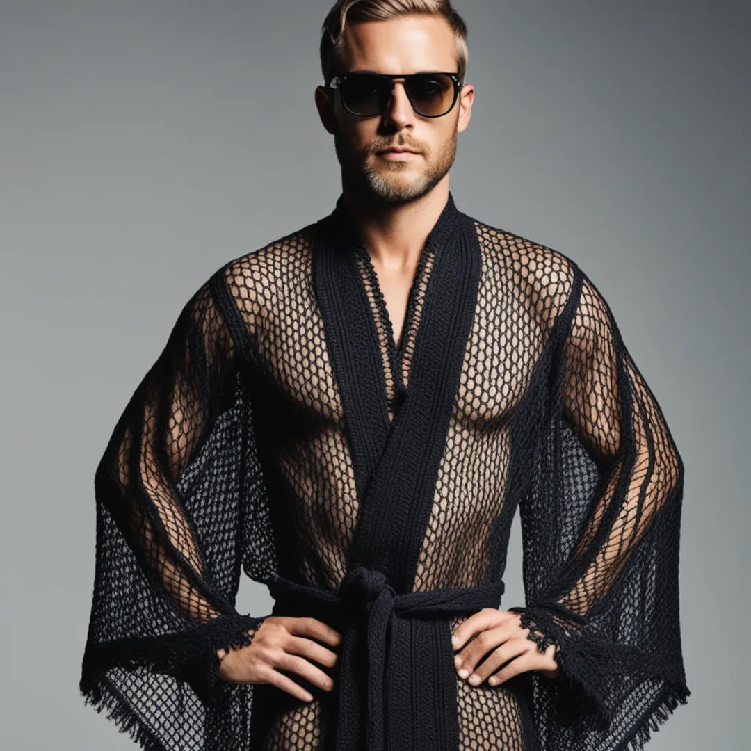Handmade BURNING MAN Kaftan Robe, Men's Kimono, Beach Kimono Men ...