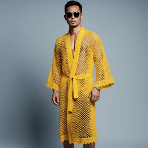 LONG CROCHET Knit Jacket ROBE, Men's Summer Wear &custom Design Open ...
