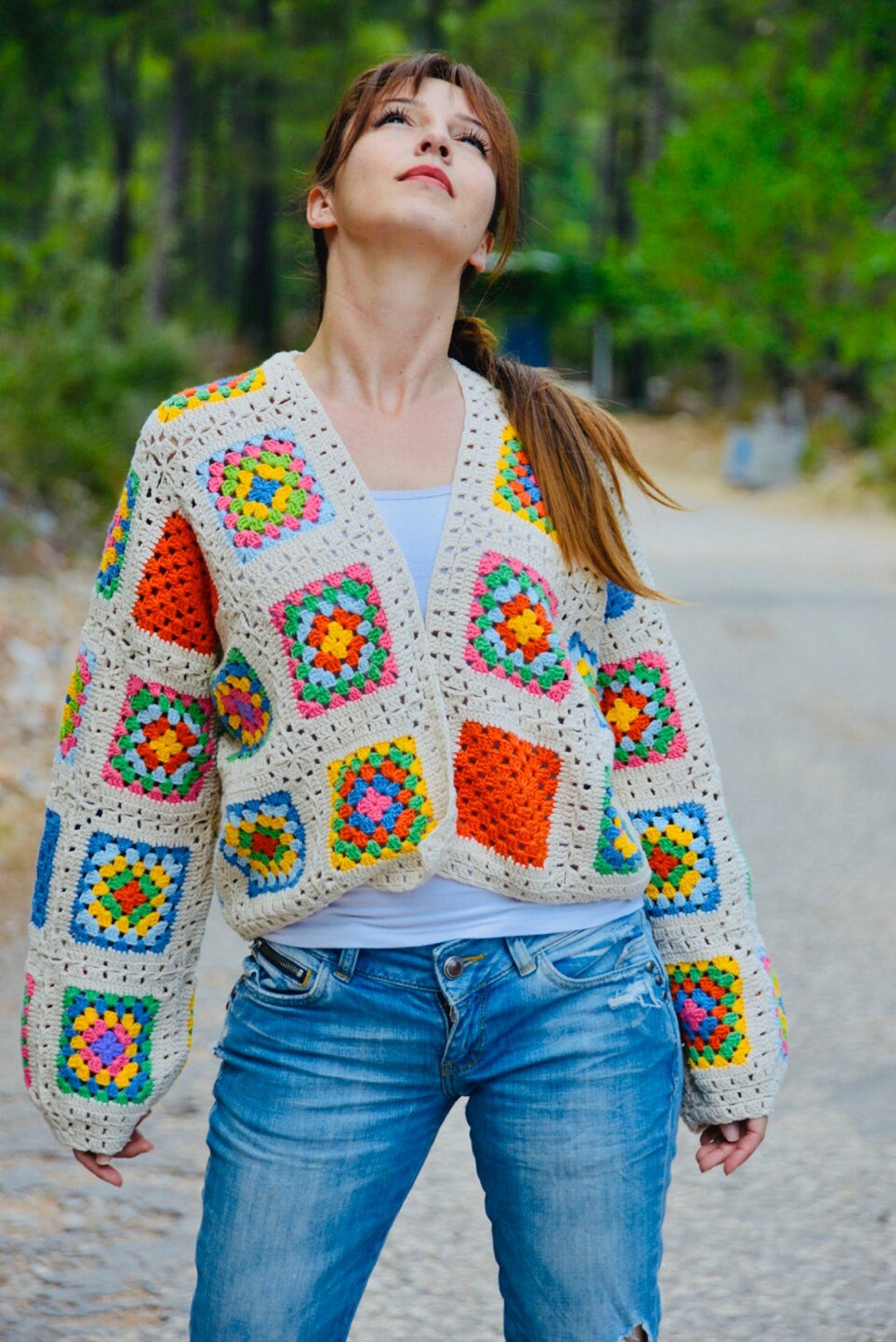 Wool Cropped Crochet Jacket, Wool Cardigan, Wool Cropped Coat, Boho ...