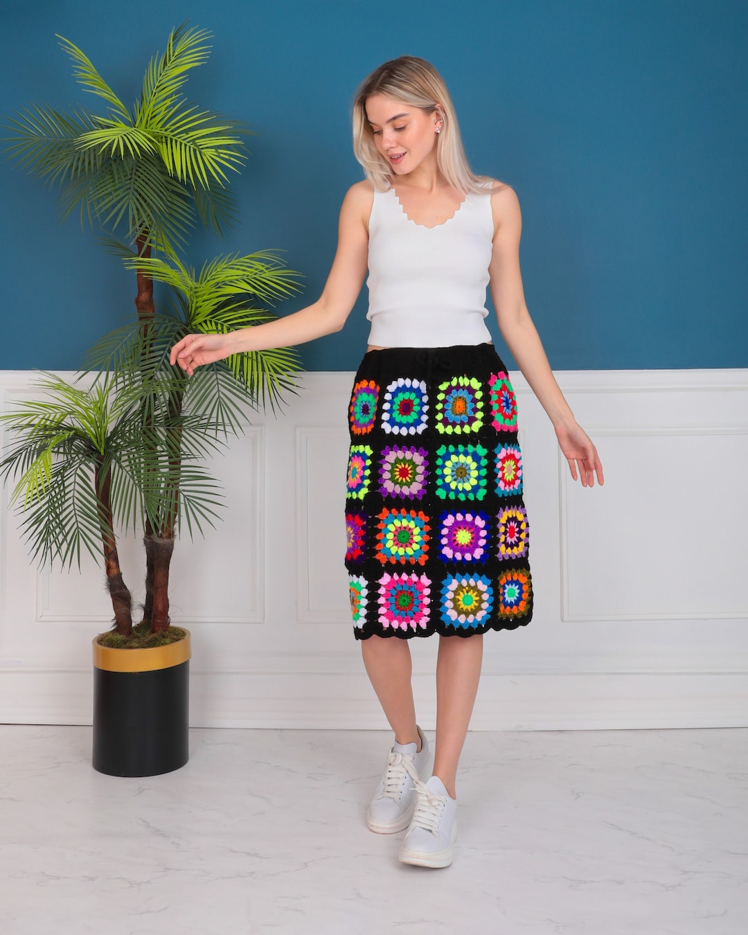 Granny Square Skirt, Retro Skirt, Boho Skirt, Colorful Skirt, Knit ...