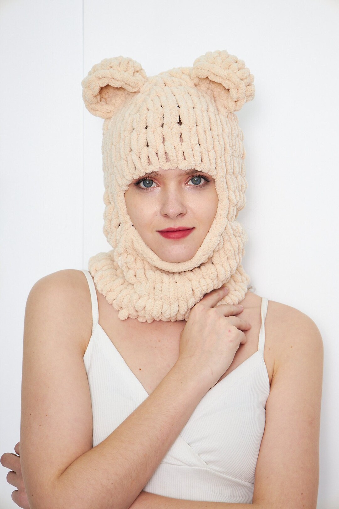 Balaclava Bear Ears, Crochet Bear Ears Balaclava, Hand Knit Crochet ...