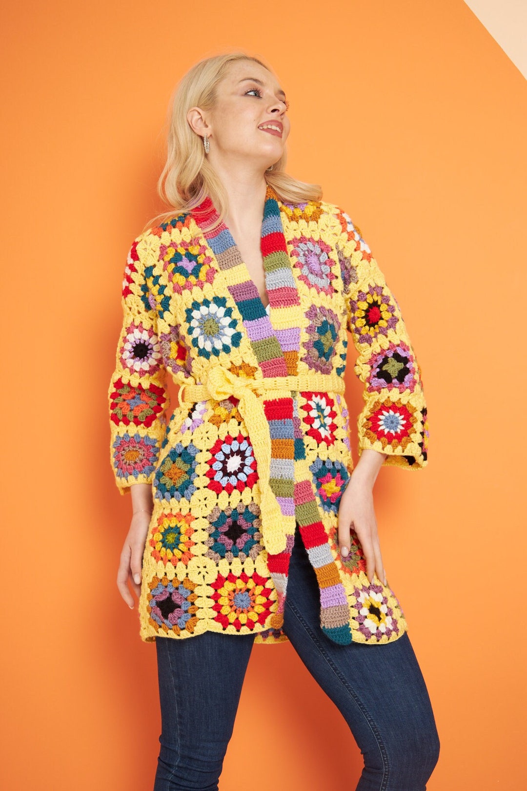 Yellow Knit Winter Jacket, Afghan Crochet COAT Women Winter Knitwear - Etsy