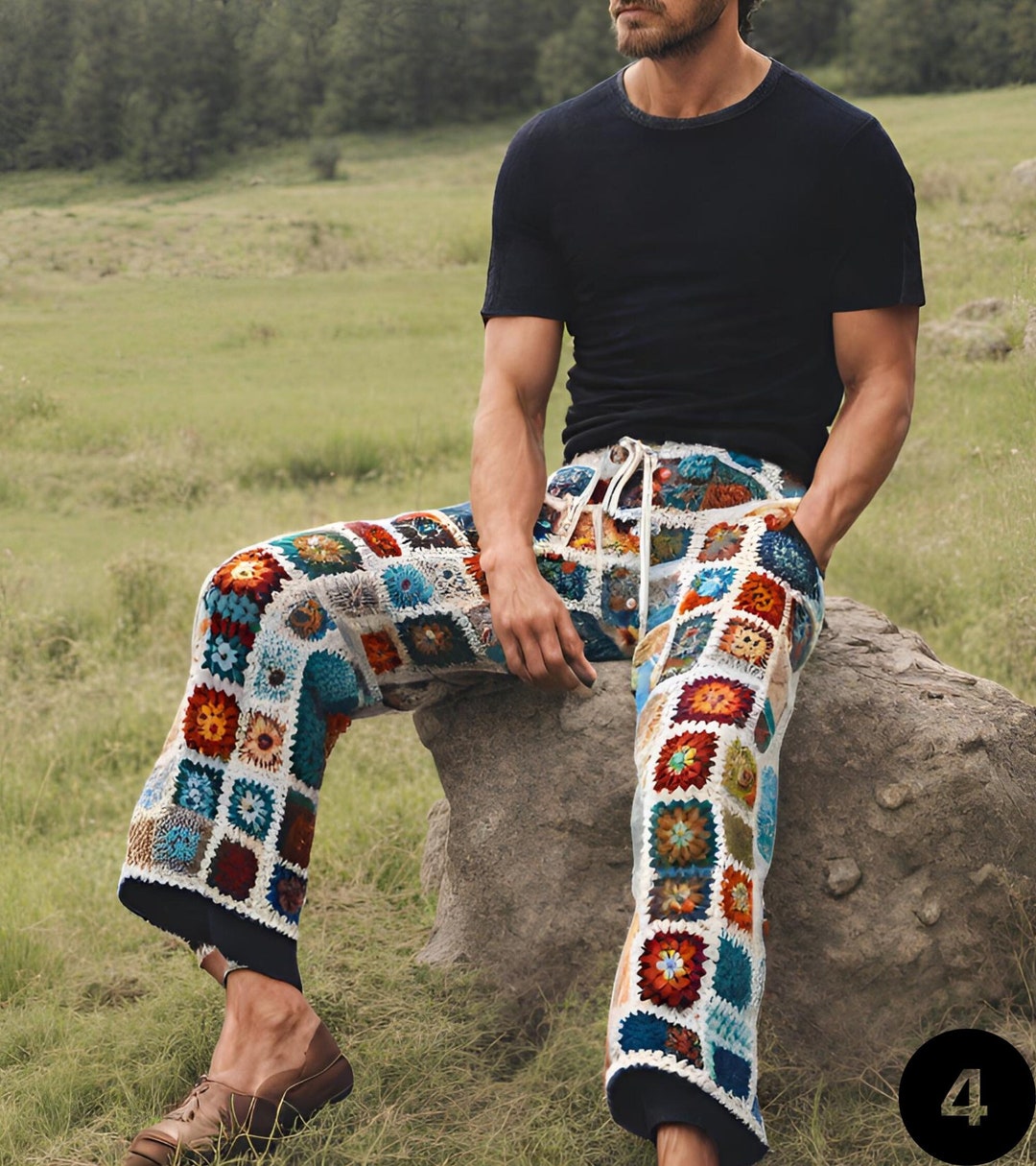 Crochet Pants Man, Retro Pants, Boho Pants, Knit Pants Men, Festival ...