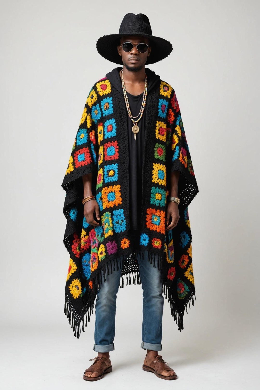 Crochet Poncho Men, Rave Outfit for Men, Festival Outfit Men, Men Rave ...