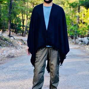 Black Poncho Men Winter Mens Poncho Black Wool Poncho Men - Etsy