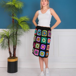 Granny Square Skirt, Retro Skirt, Boho Skirt, Colorful Skirt, Knit ...