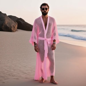 LONG CROCHET Knit Jacket ROBE, Men's Summer Wear &custom Design Open ...