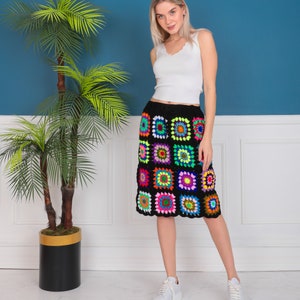 Granny Square Skirt, Retro Skirt, Boho Skirt, Colorful Skirt, Knit ...