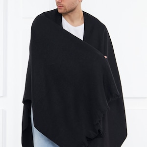 Black Poncho Men, Winter Mens Poncho, Black Wool Poncho Men, Men's ...