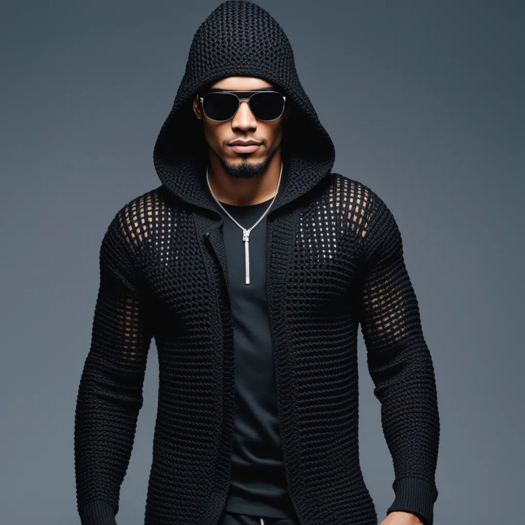 Handmade Mens Hooded Knit Sweater: Rave Cyberpunk Cardigan - Etsy