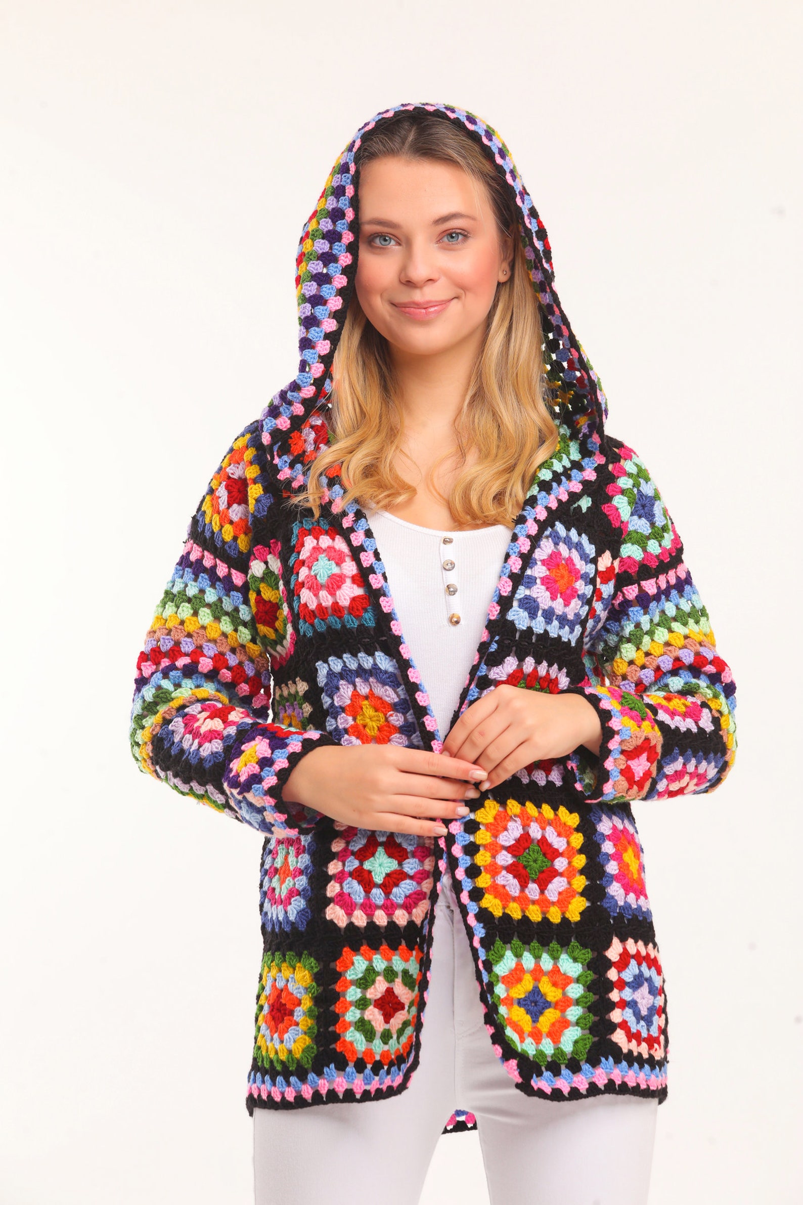 Crochet Sweater Black Coat Winter Sweater Granny Coat - Etsy