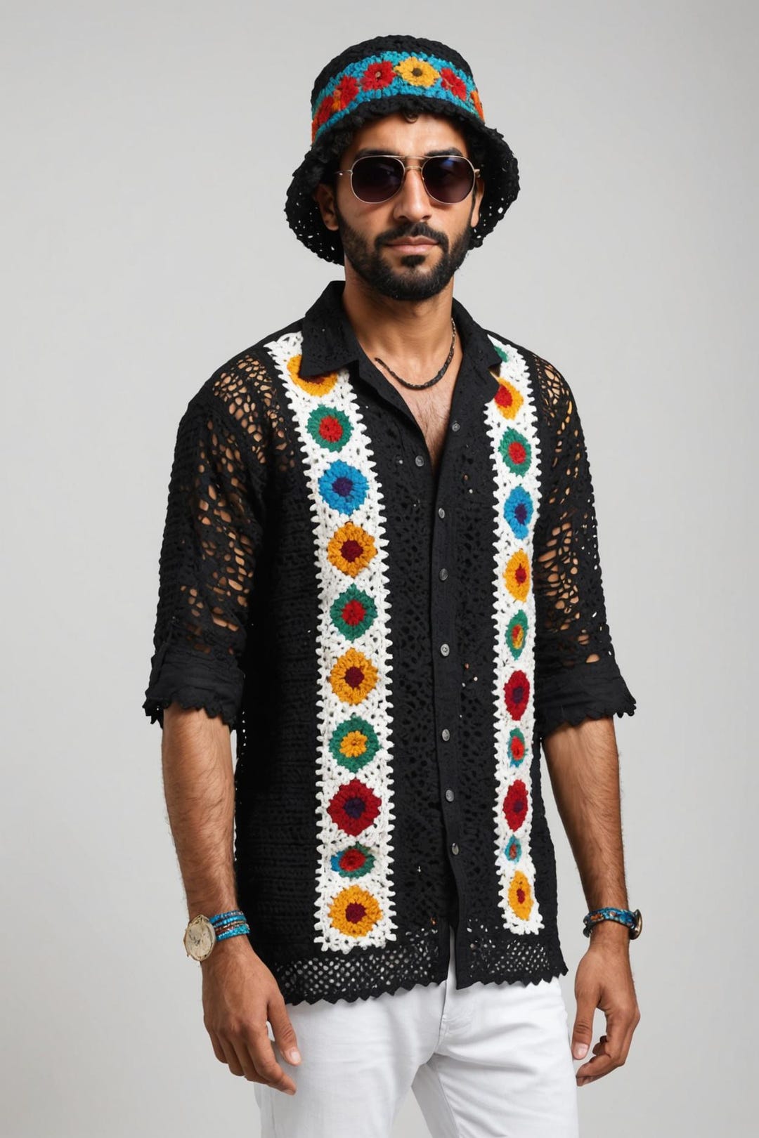 Short Sleeves Mens Crochet Shirt, Mens Summer Top, Knit Shirt for Men ...