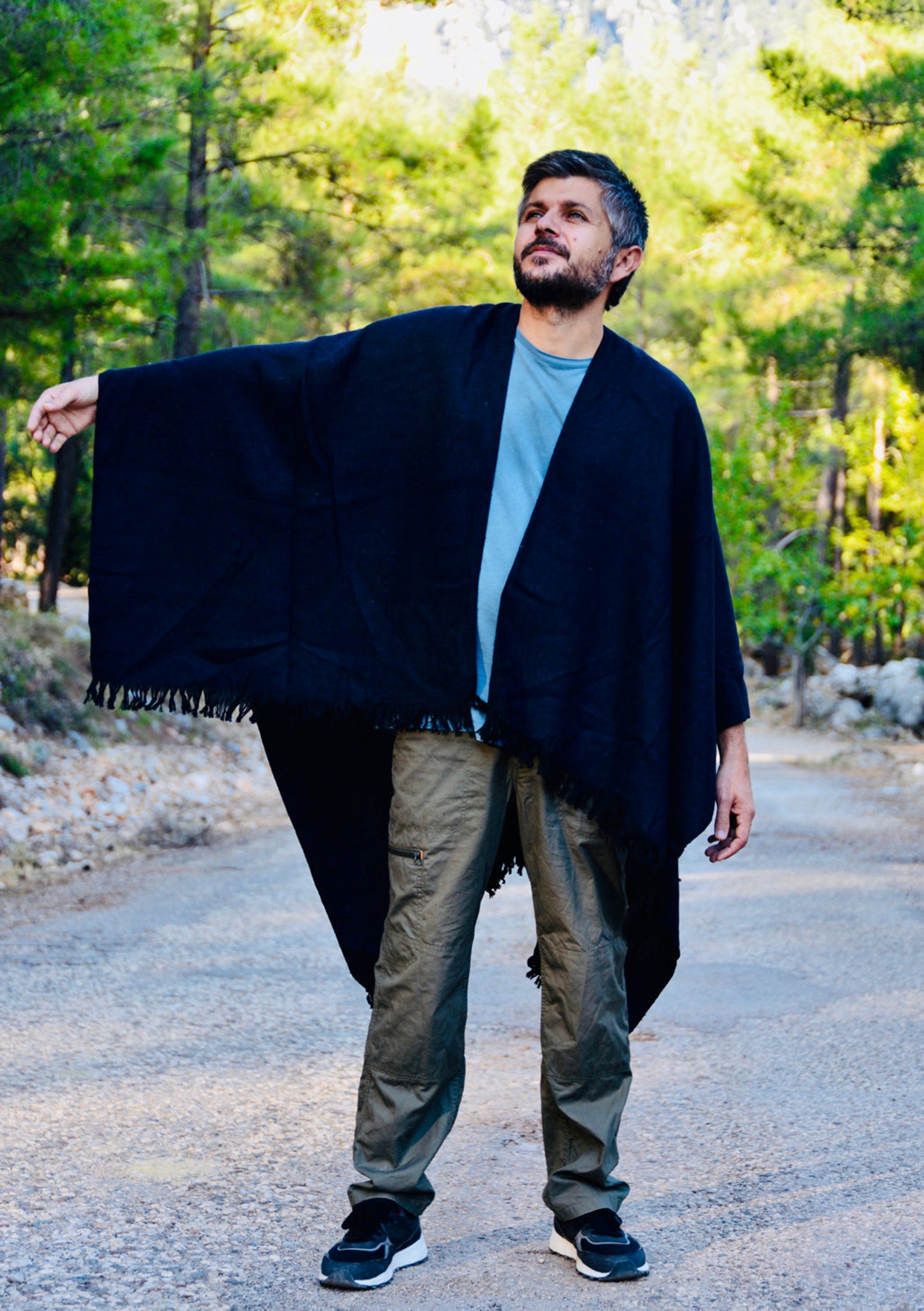 Black Poncho Men Winter Mens Poncho Black Wool Poncho Men - Etsy