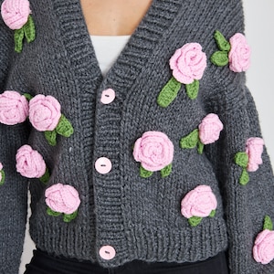 Chunky Sweater Jacket Cropped Jacket With Roses Crochet Rose - Etsy