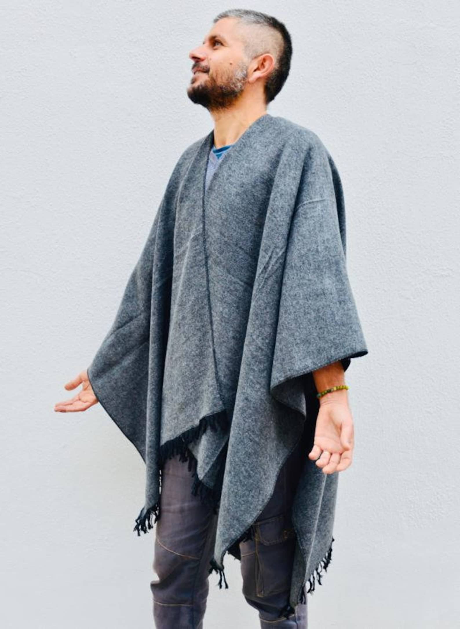 Grey Poncho Men Winter Mens Wear Wool Poncho Men Warm - Etsy