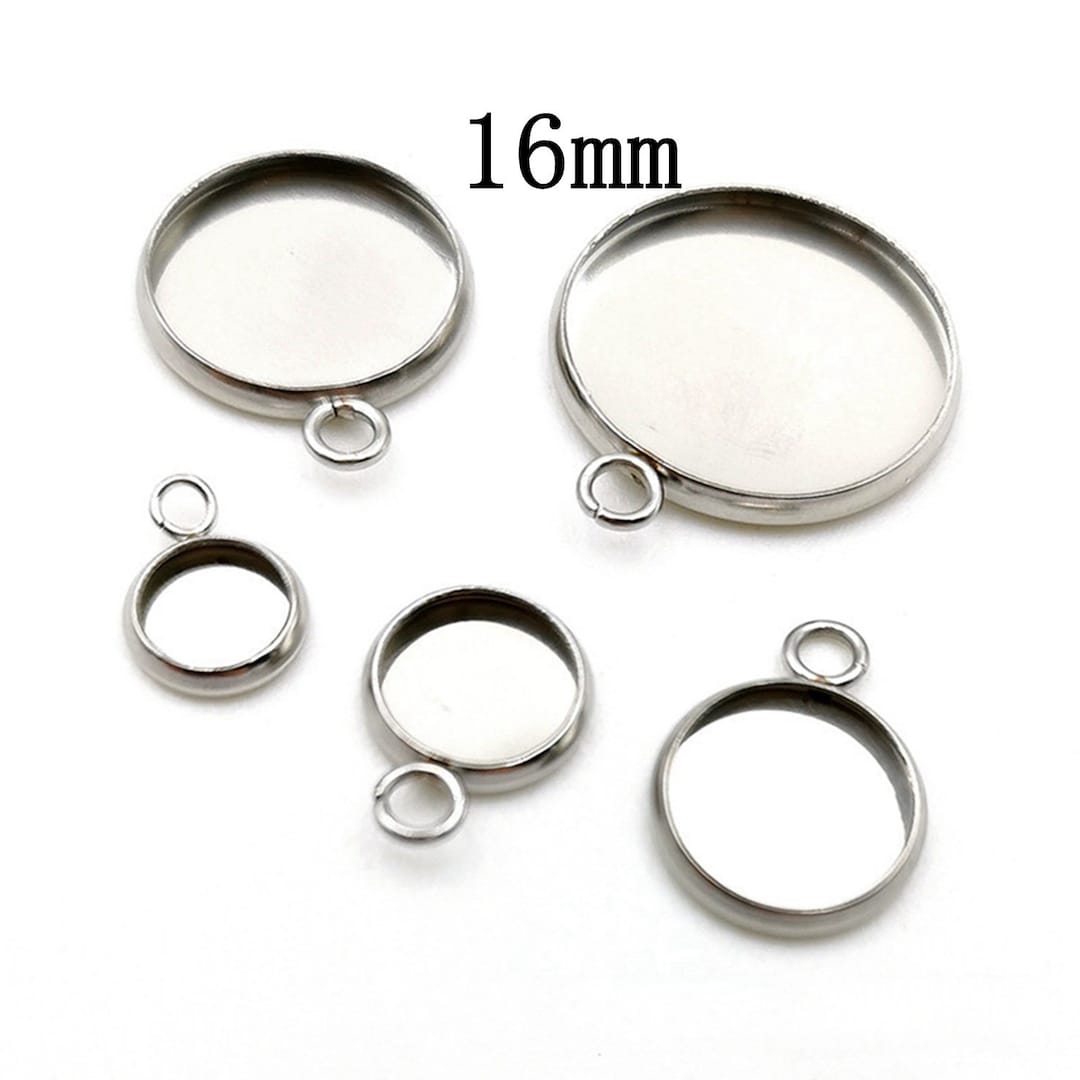 40PCS 16mm Stainless Steel Round Cabochon Tray Charm Pendant Lso25-16mm ...