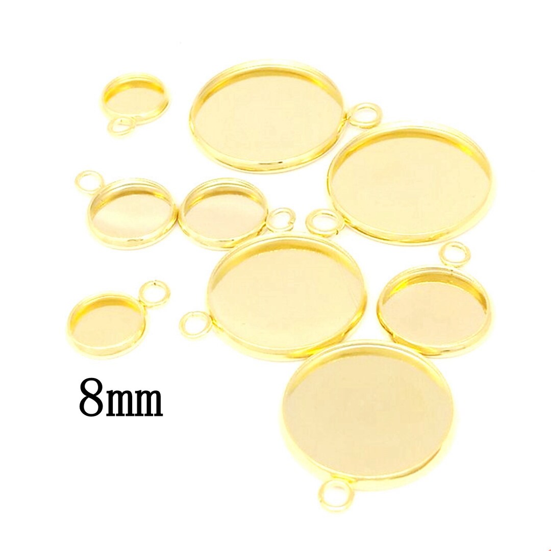 12PCS Gold Tone Stainless Steel Round Cabochon Tray Charm Pendant Fit ...