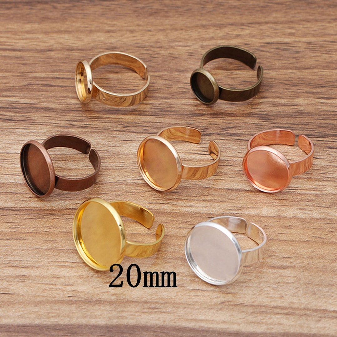 Clearance 12PCS, Brass Adjustable Ring Findings Bases, Bezel Round ...