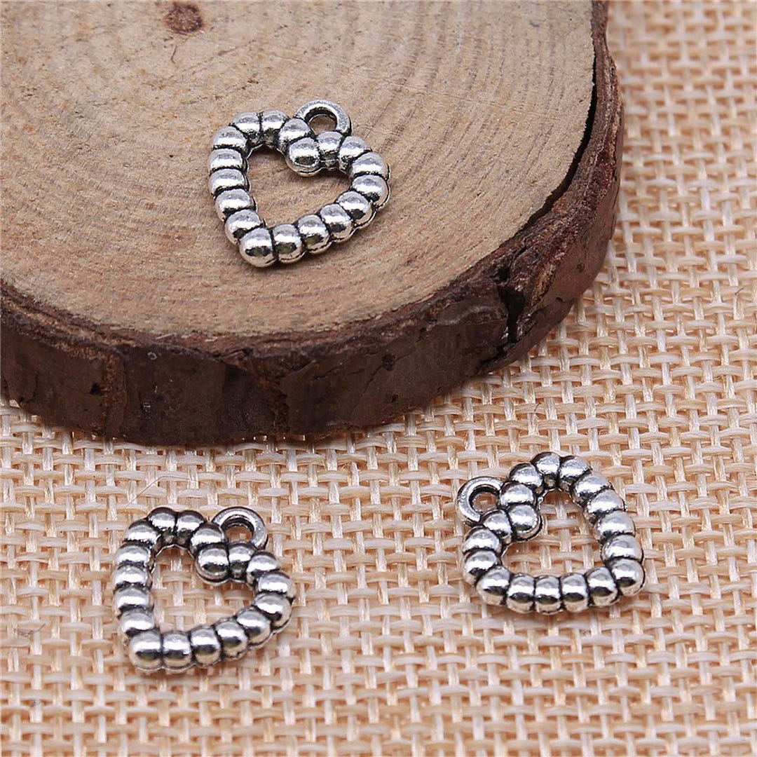 50PCS Antique Silver Tone Metal Heart Charm Pendant XCS148 - Etsy