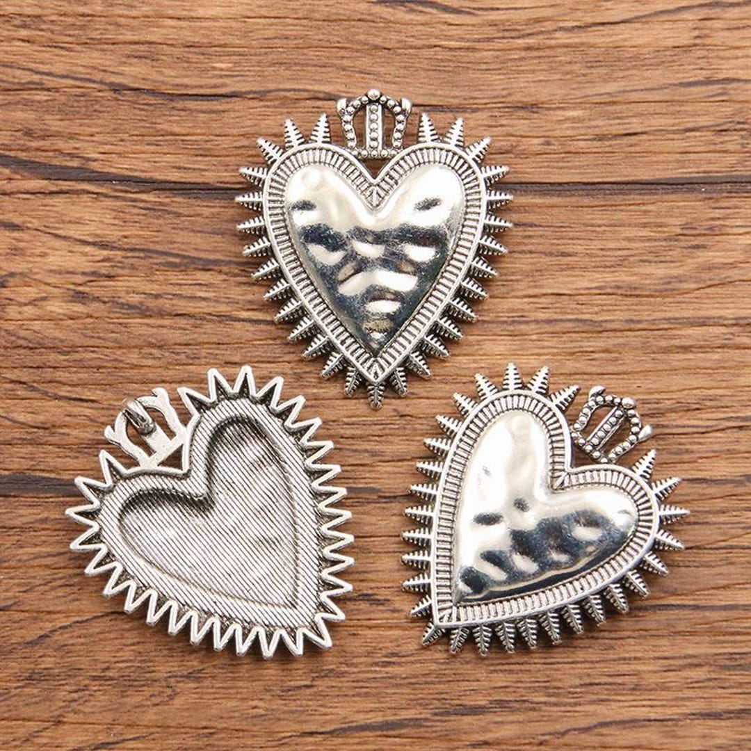 10PCS Silver Tone Gothic Spiked Heart With Crown Charm Pendant HYS23 - Etsy