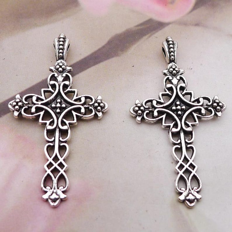 30PCS Antique Silver Ornate Filigree CROSS Charm Pendant, Religious ...
