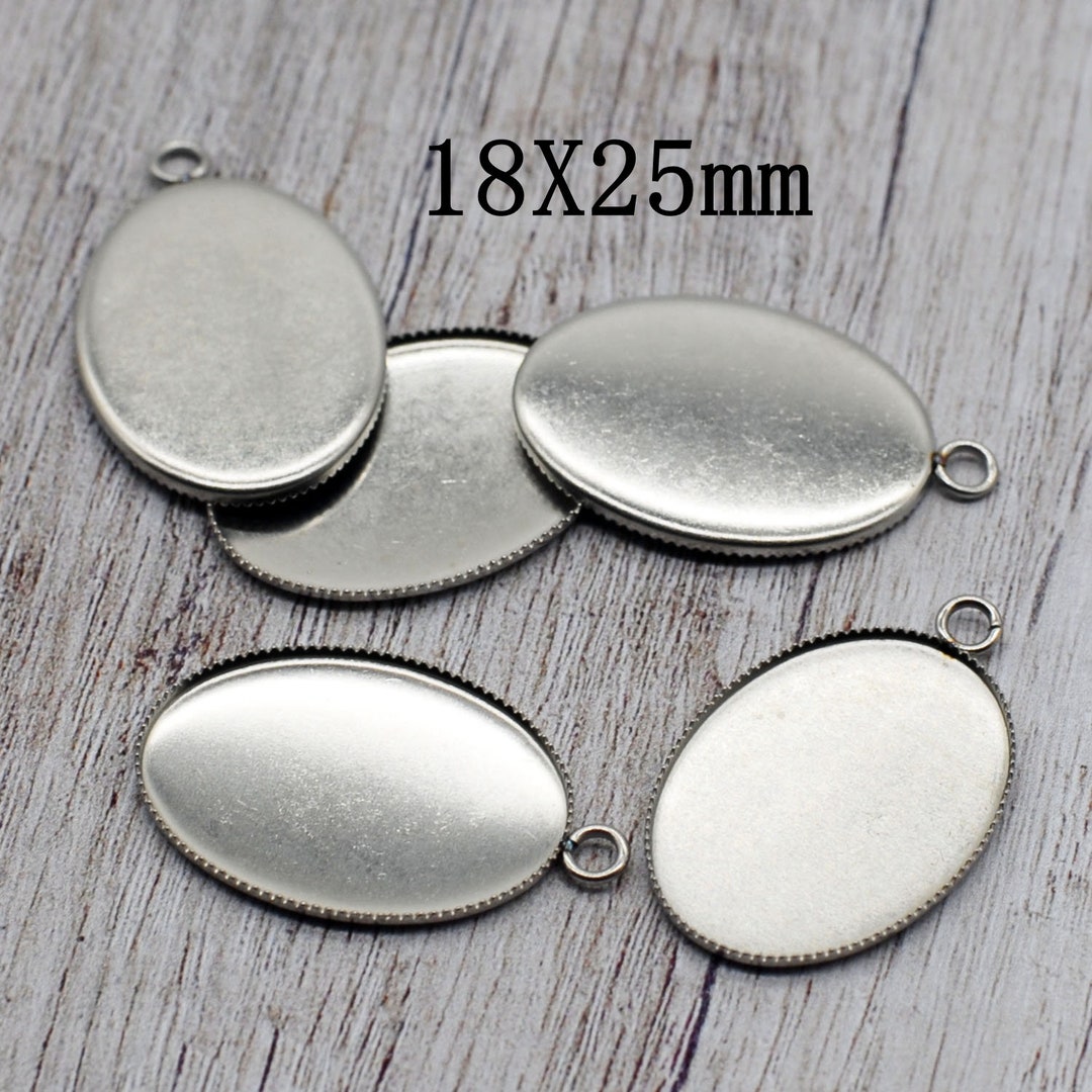 30PCS Stainless Steel OVAL Cabochon Blank Tray Pendant Fit 18x25mm Oval ...