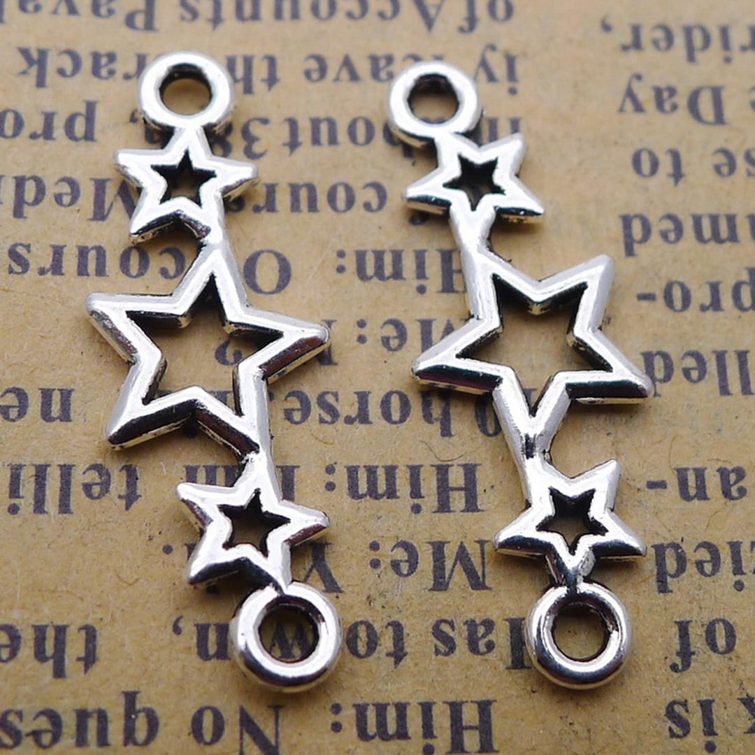 80PCS Antique Silver Tone STARS Connector Charm, Star Connector JHS397 ...