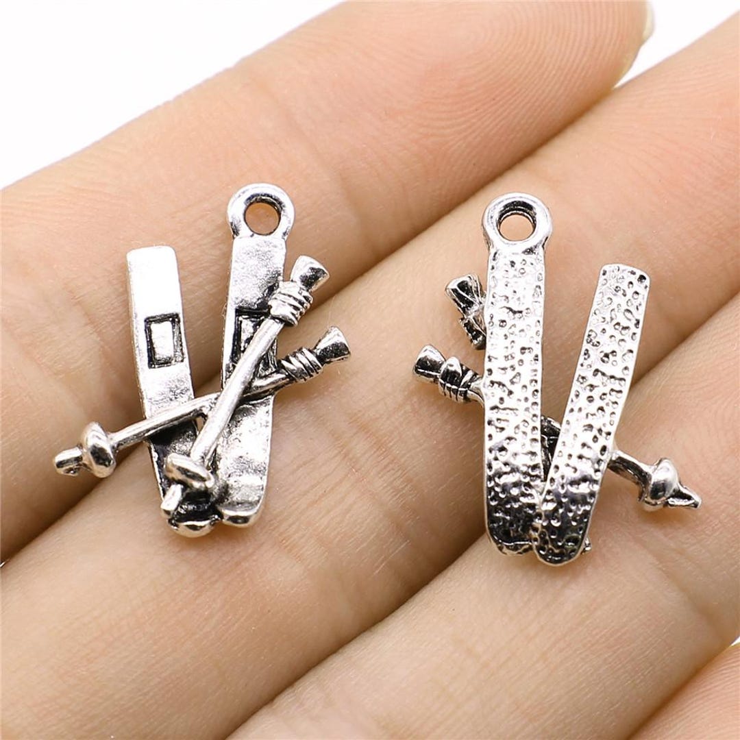 12PCS Antique Silver Tone 3D Skis and Ski Poles Charm Pendant GGS189 - Etsy