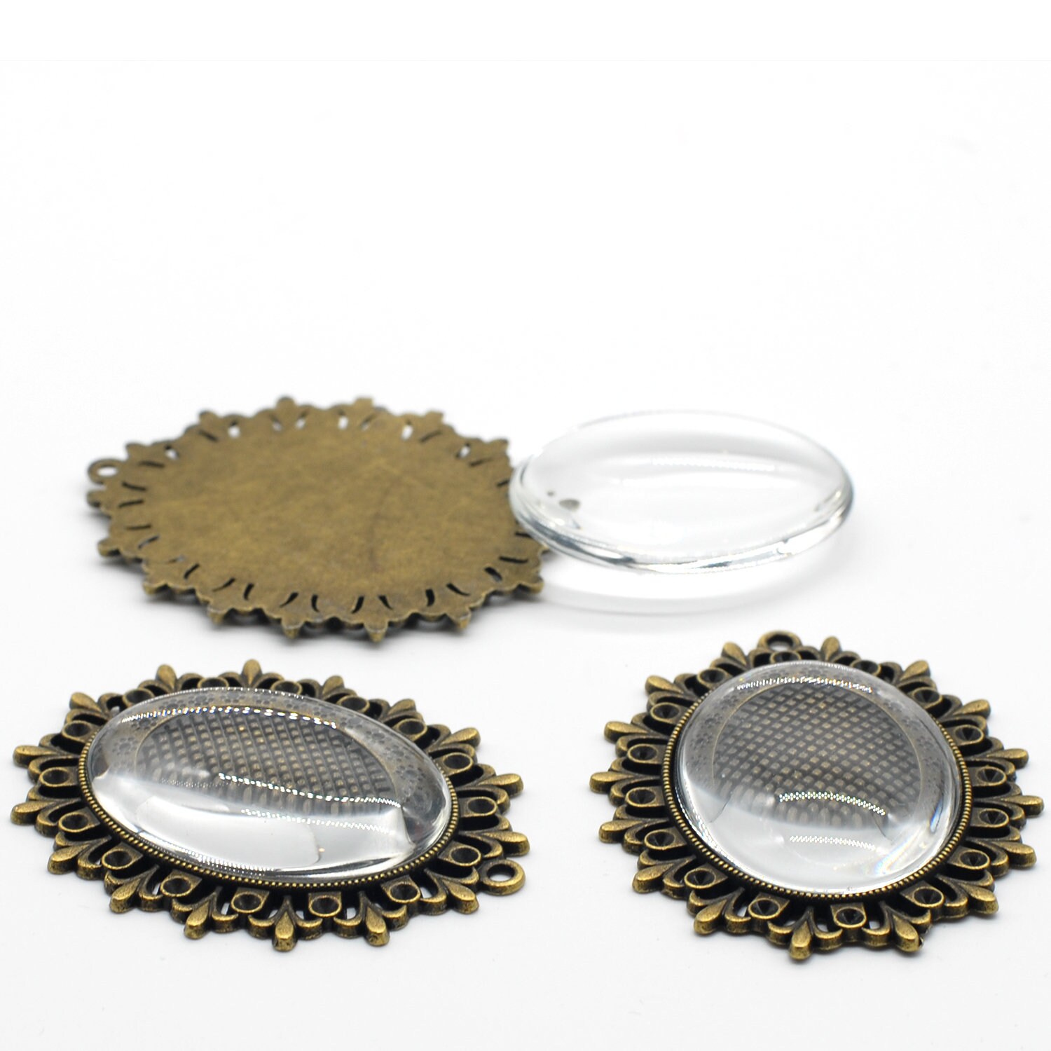 3/8 PCS Lacey Bronze Tone Brass Oval Cabochon Tray Charm Pendant ...