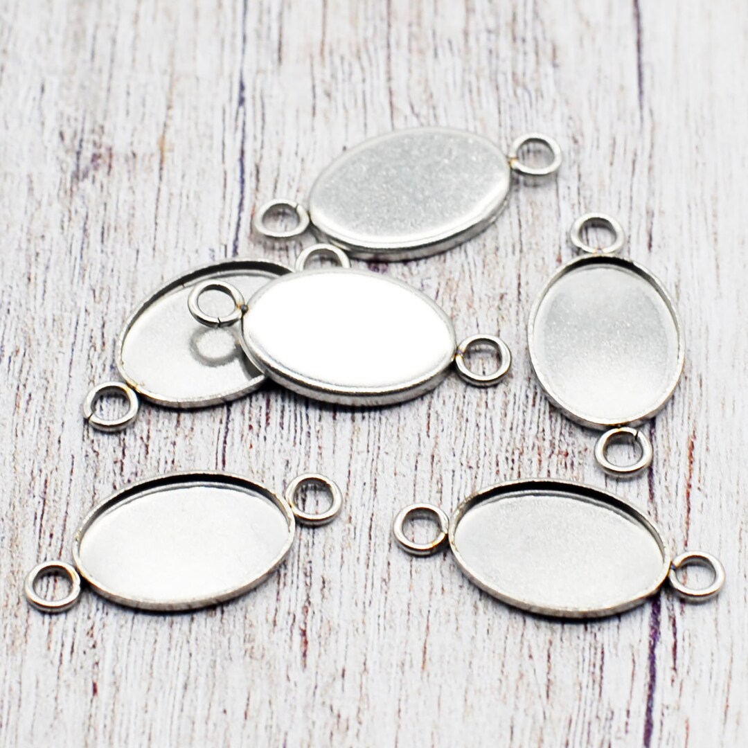 40PCS 10x14mm Stainless Steel Oval Cabochon Tray Connector Pendant ...