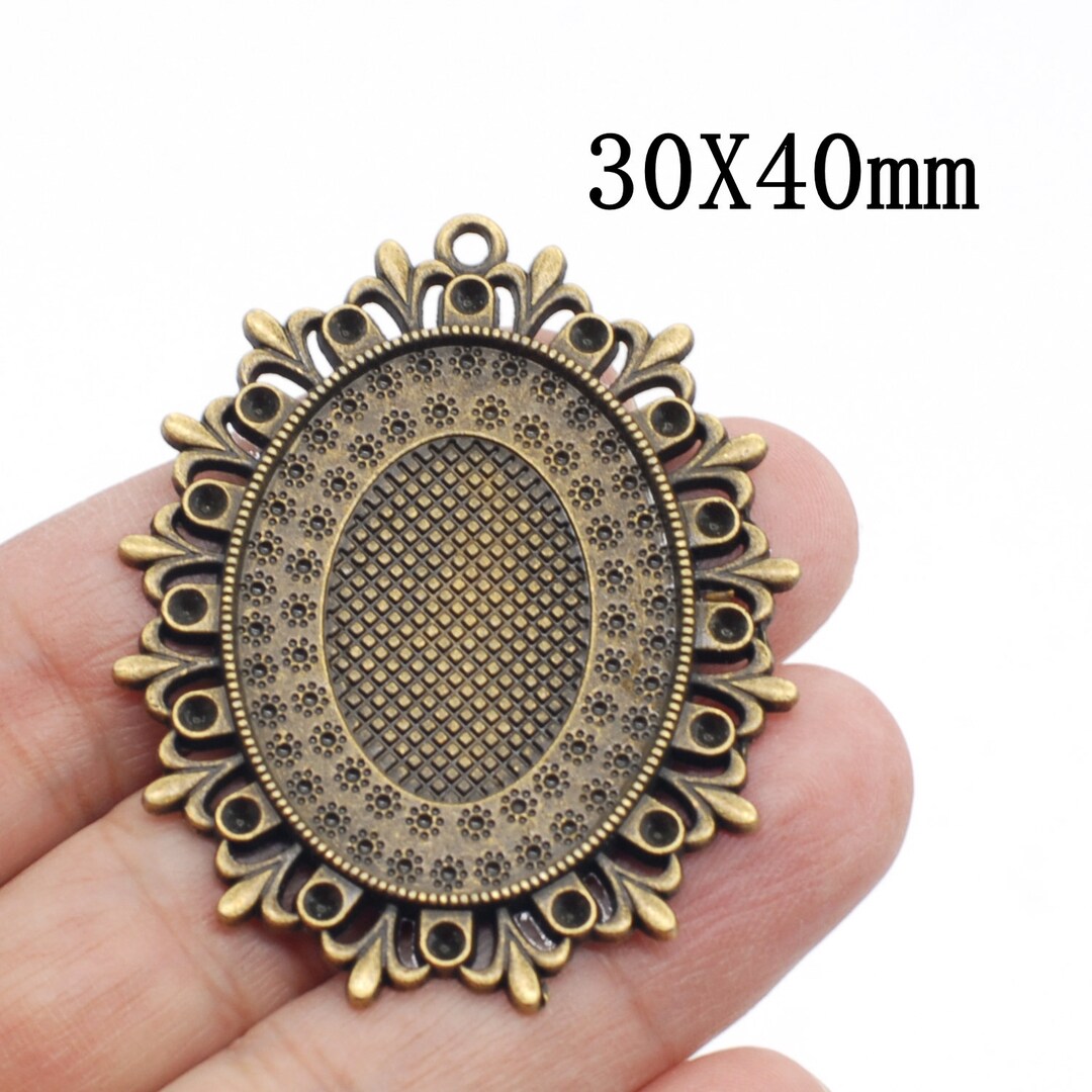 3/8 PCS Lacey Bronze Tone Brass Oval Cabochon Tray Charm Pendant ...