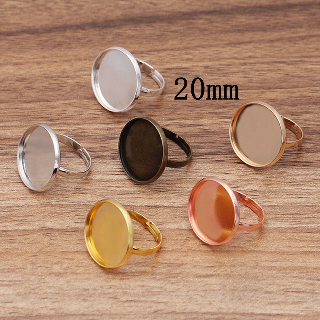 15PCS, Brass Adjustable Ring Findings Bases, Bezel Round Cabochon ...