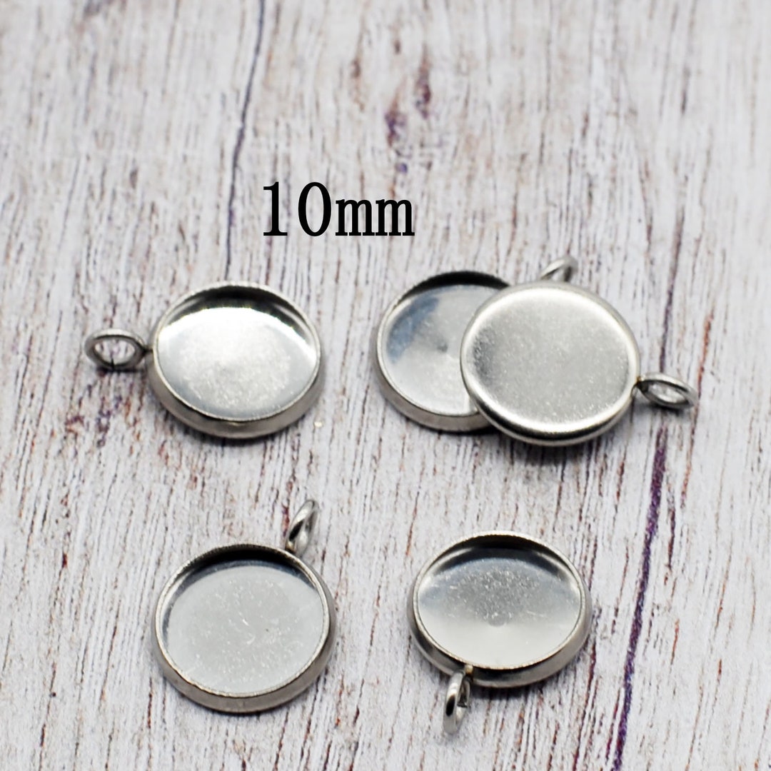 40PCS 10mm Stainless Steel Round Cabochon Tray Charm Pendant Lso02-10mm ...