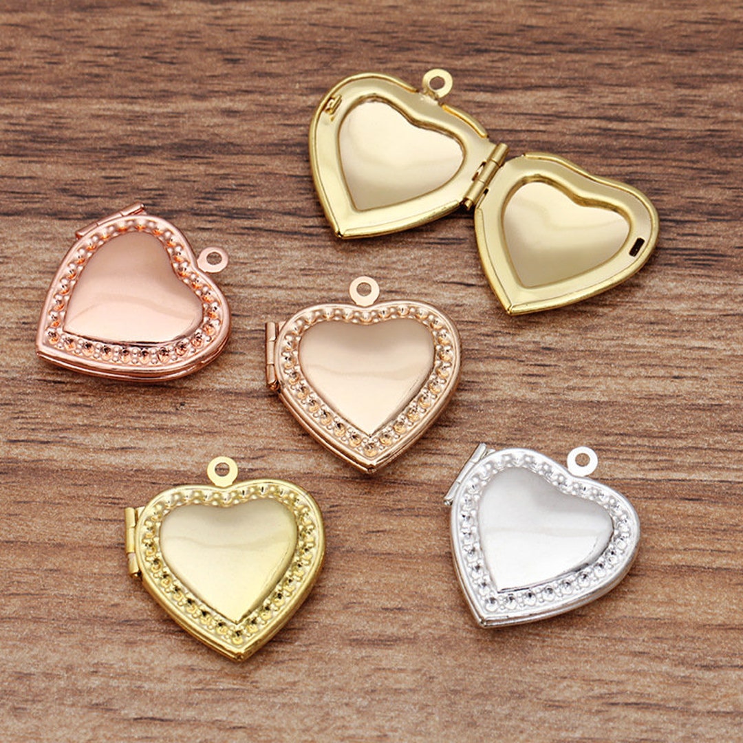 5PCS Brass Heart Locket Pendant, 20x20mm Multi Colors Photo Locket ...