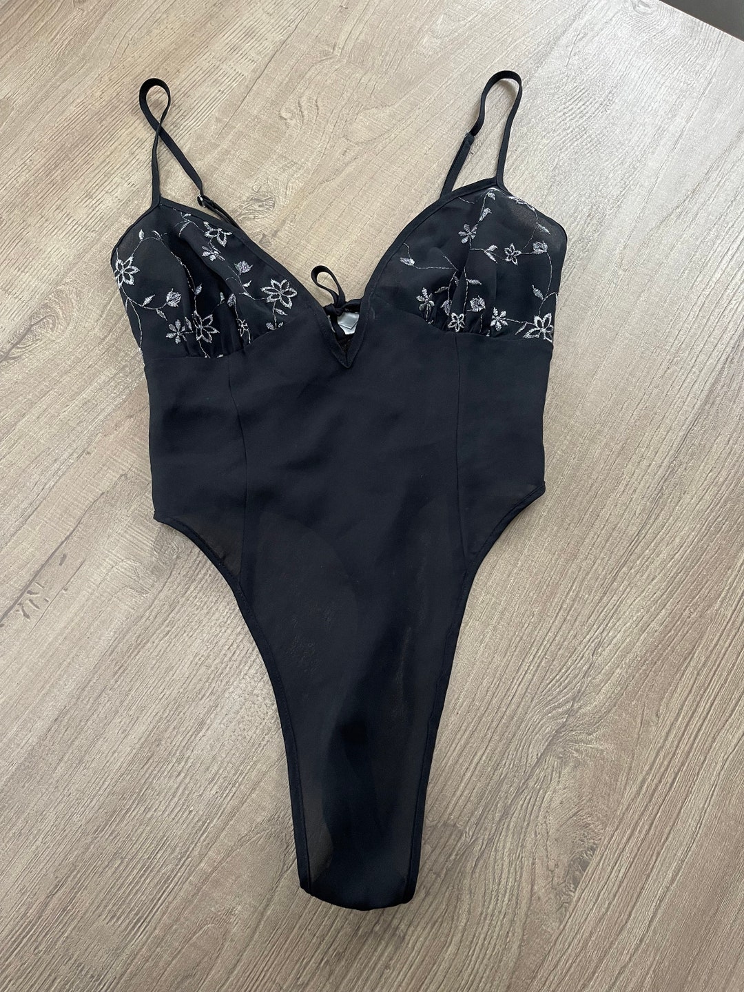 Vintage 90s Corset Top Leotard Bodysuit Lace Lingerie Small High Leg ...