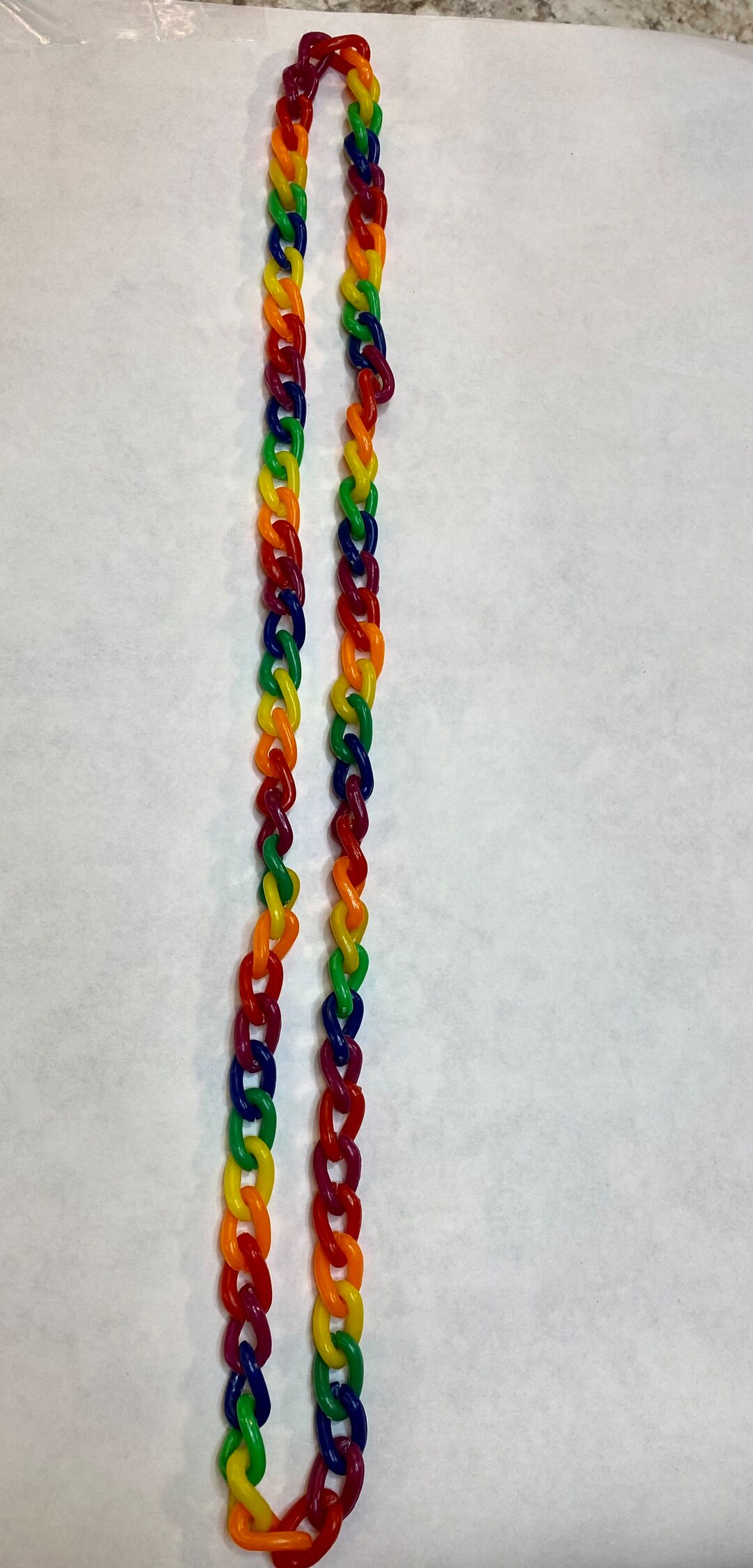 Vintage Rainbow Multi Color Acrylic Plastic Chain Link Necklace/ Long ...