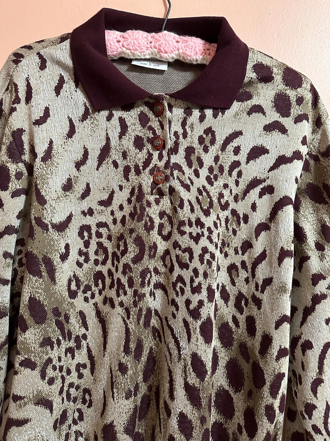 1980s Leopard Animal Print Collared Sweater Size M/L - Etsy