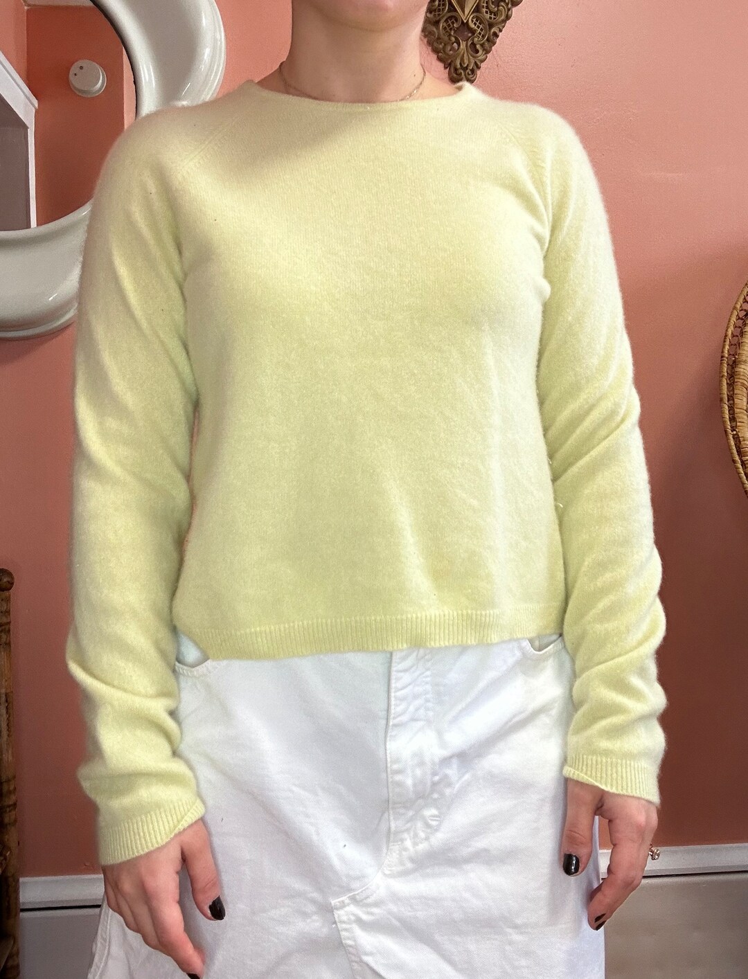 2000s Y2k Lime Green Cashmere Lord & Taylor Sweater/ Long Sleeve ...