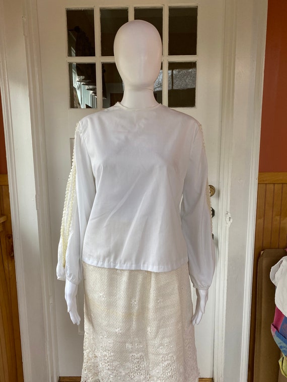 1960s vintage white long sleeved blouse/ white long s… - Gem