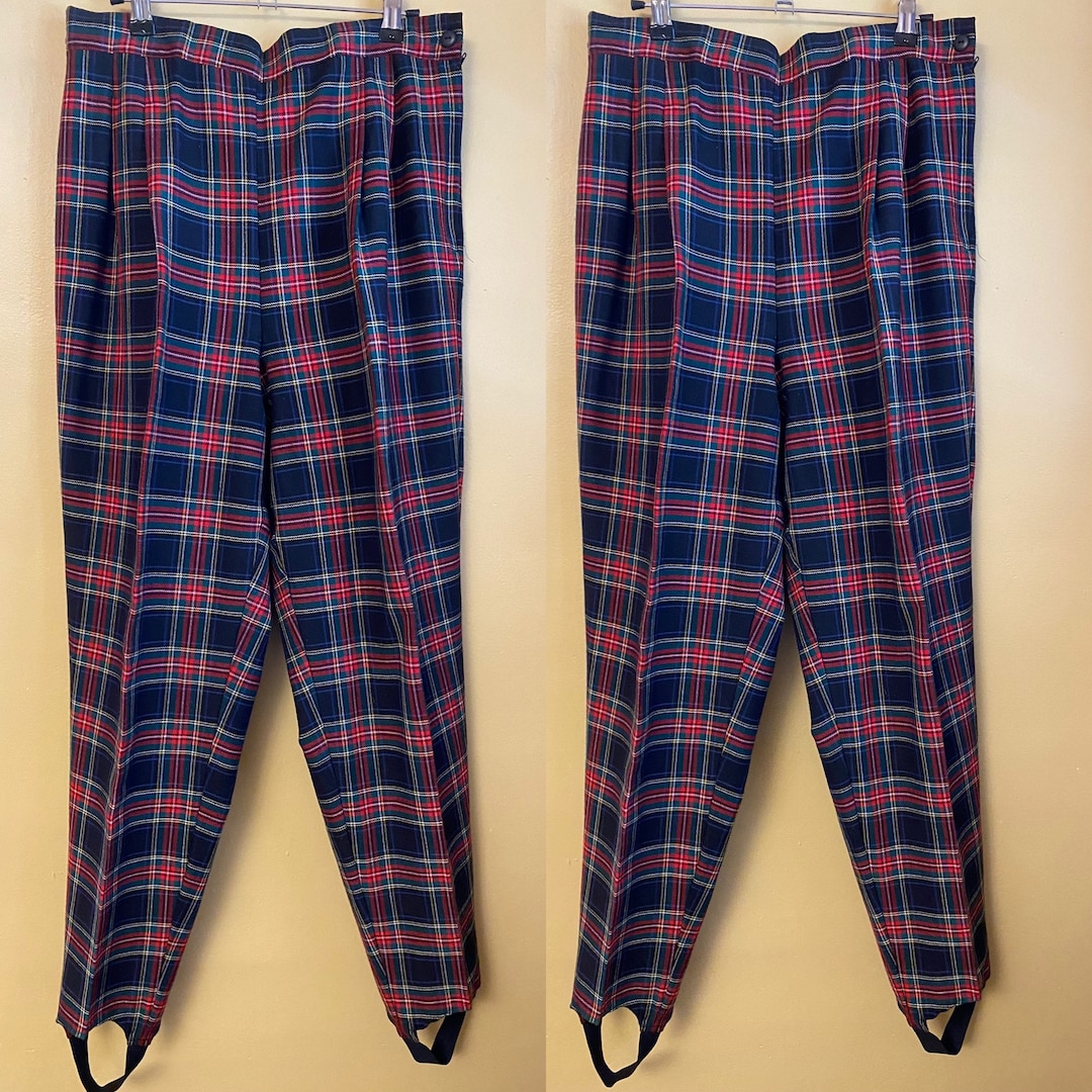 Vintage 80s Stirrup Pants/ Plaid Stirrup Mid Rise Relaxed Fit Trousers ...