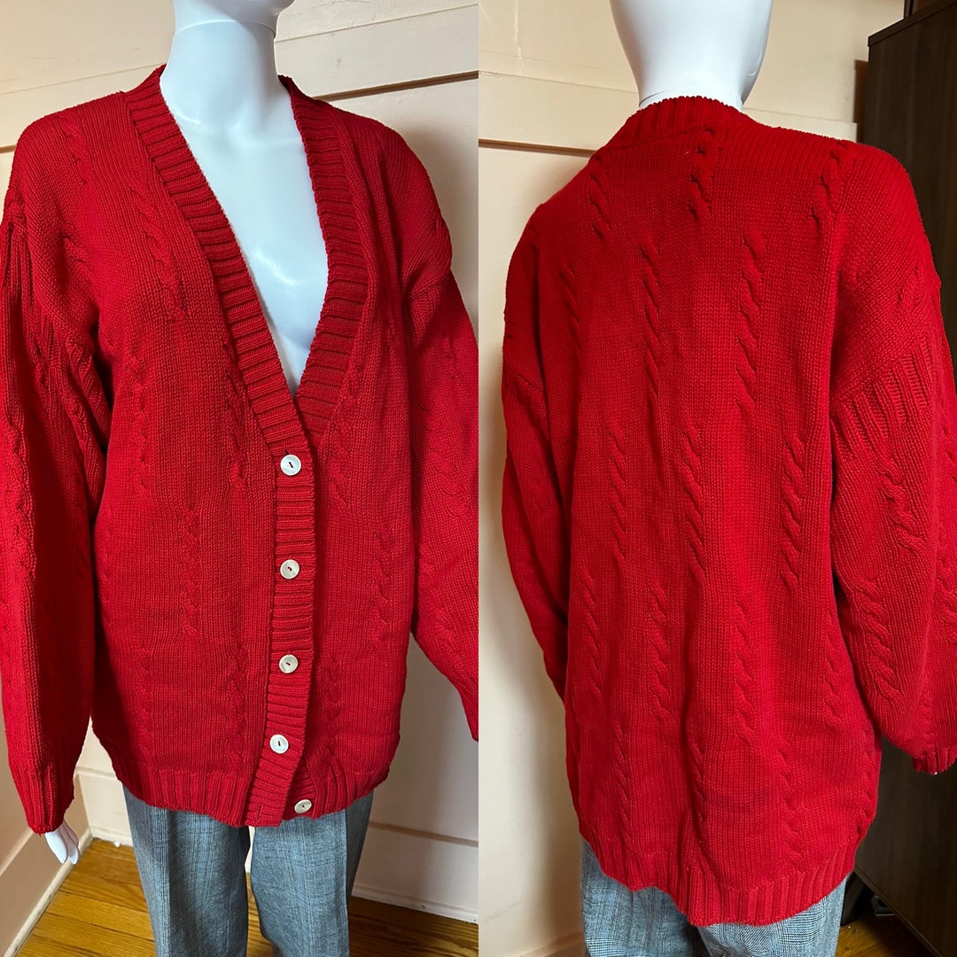 1990s Cherry Red Chunky Dockers Brand Oversized Cardigan Size M/L - Etsy