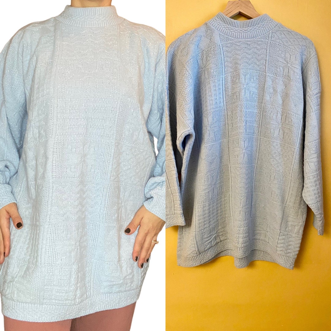 Vintage 1980s Deadstock Powder Blue Sparkly Argyle Mockneck Sweater ...