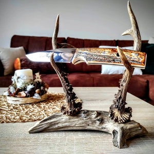 Knife Holder, Roe Deer Antler, and Elm Wood, Knife Not Included, MADE ...