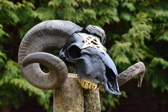 Huge Ram Skull With Carved Pentagram Black and Gold MADE | Etsy