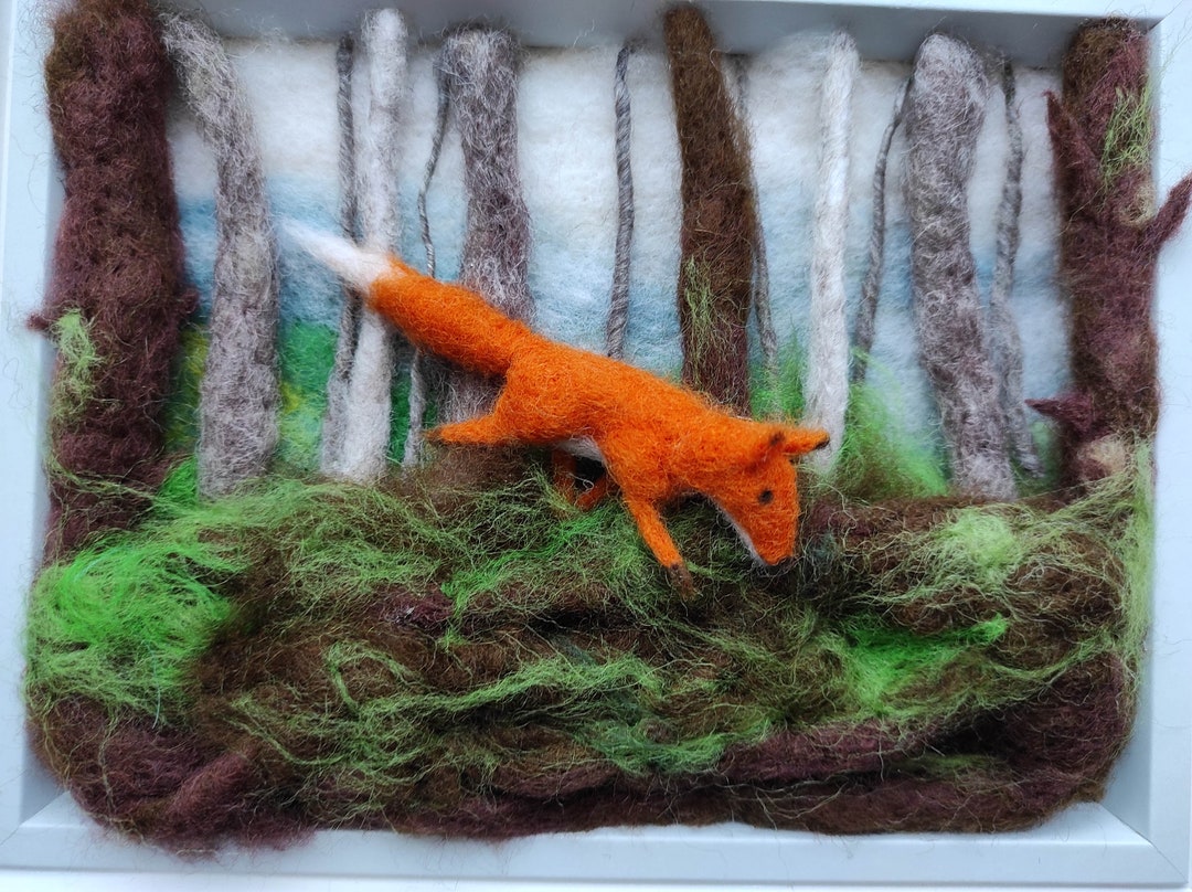 Needle Felting 3D Picture. Wool. Gift. Art. Fox. Forest. Fiber Art ...
